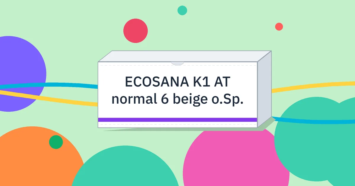 Symbolbild: Packung mit der Aufschrift ECOSANA K1 AT normal 6 beige o.Sp. (PZN 04732160) – Verfügbarkeit und Bezug in Apotheken in Frankfurt am Main