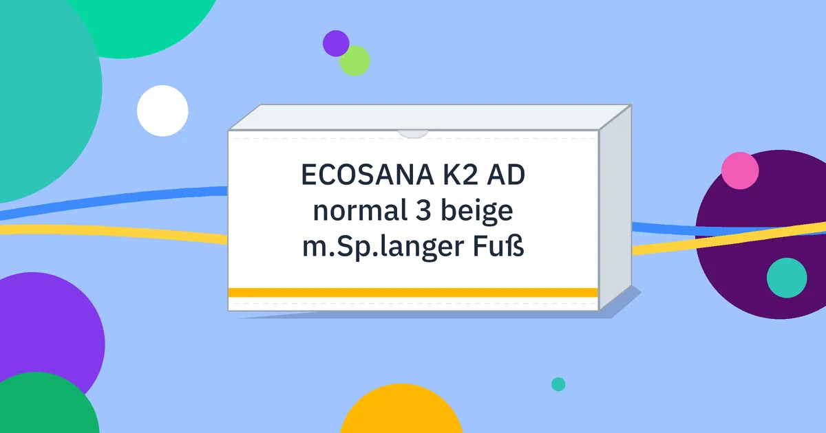 Symbolbild: Packung mit der Aufschrift ECOSANA K2 AD normal 3 beige m.Sp.langer Fuß (PZN 10955929) – Verfügbarkeit und Bezug in Apotheken in Frankfurt am Main