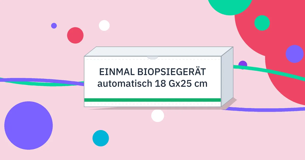 Symbolbild: Packung mit der Aufschrift EINMAL BIOPSIEGERÄT automatisch 18 Gx25 cm (PZN 14384317) – Verfügbarkeit und Bezug in Apotheken in Frankfurt am Main