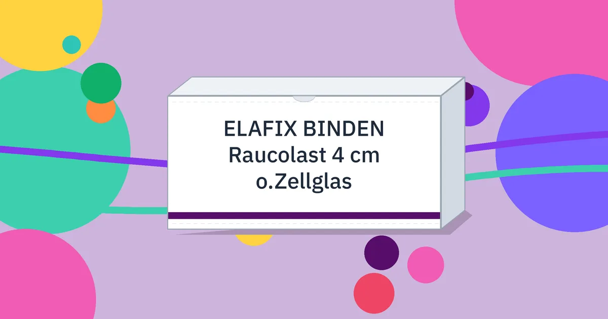 Symbolbild: Packung mit der Aufschrift ELAFIX BINDEN Raucolast 4 cm o.Zellglas (PZN 06615636) – Verfügbarkeit und Bezug in Apotheken in Frankfurt am Main