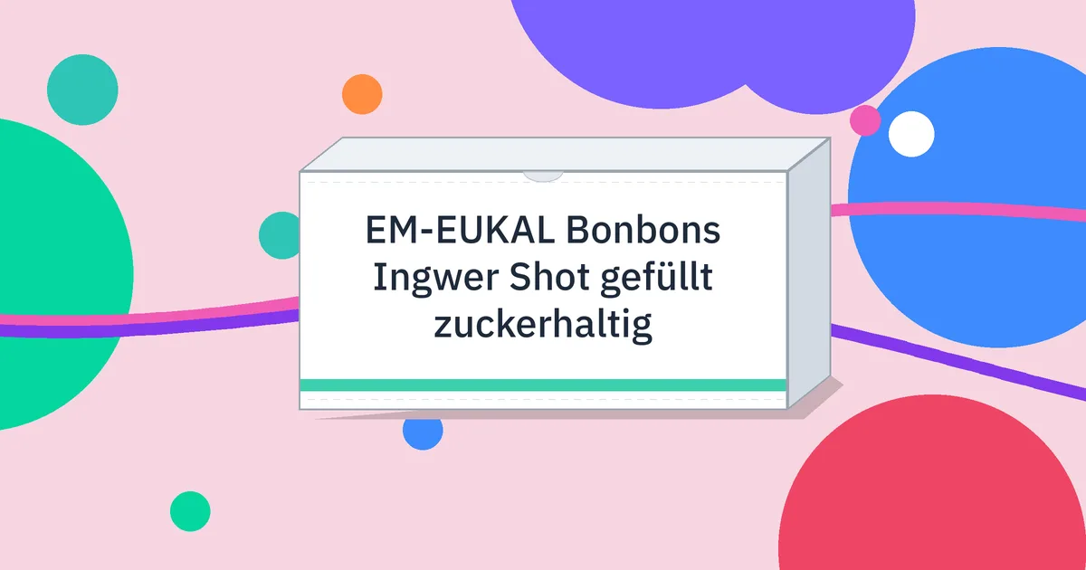 Symbolbild: Packung mit der Aufschrift EM-EUKAL Bonbons Ingwer Shot gefüllt zuckerhaltig (PZN 16567915) – Verfügbarkeit und Bezug in Apotheken in Frankfurt am Main