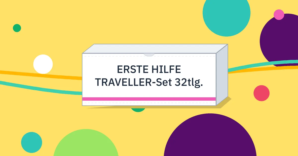 Symbolbild: Packung mit der Aufschrift ERSTE HILFE TRAVELLER-Set 32tlg. (PZN 16237371) – Verfügbarkeit und Bezug in Apotheken in Frankfurt am Main