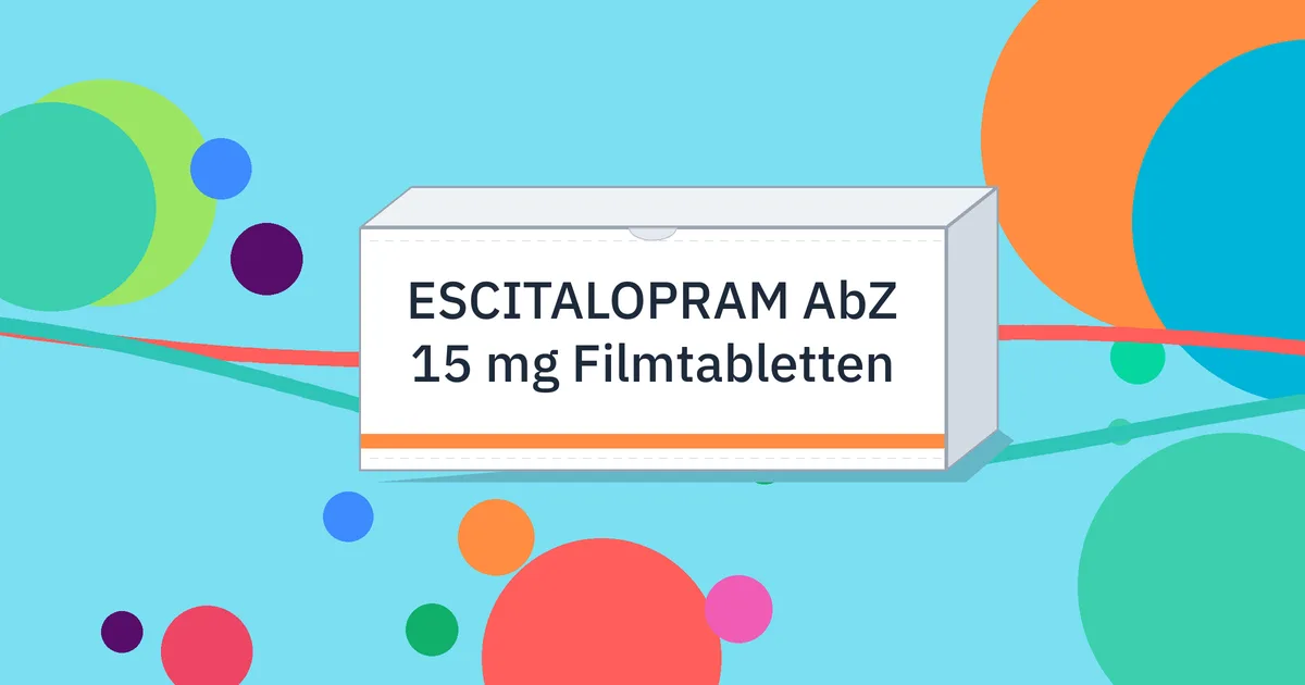 Symbolbild: Packung mit der Aufschrift ESCITALOPRAM AbZ 15 mg Filmtabletten (PZN 10099123) – Verfügbarkeit und Bezug in Apotheken in Frankfurt am Main