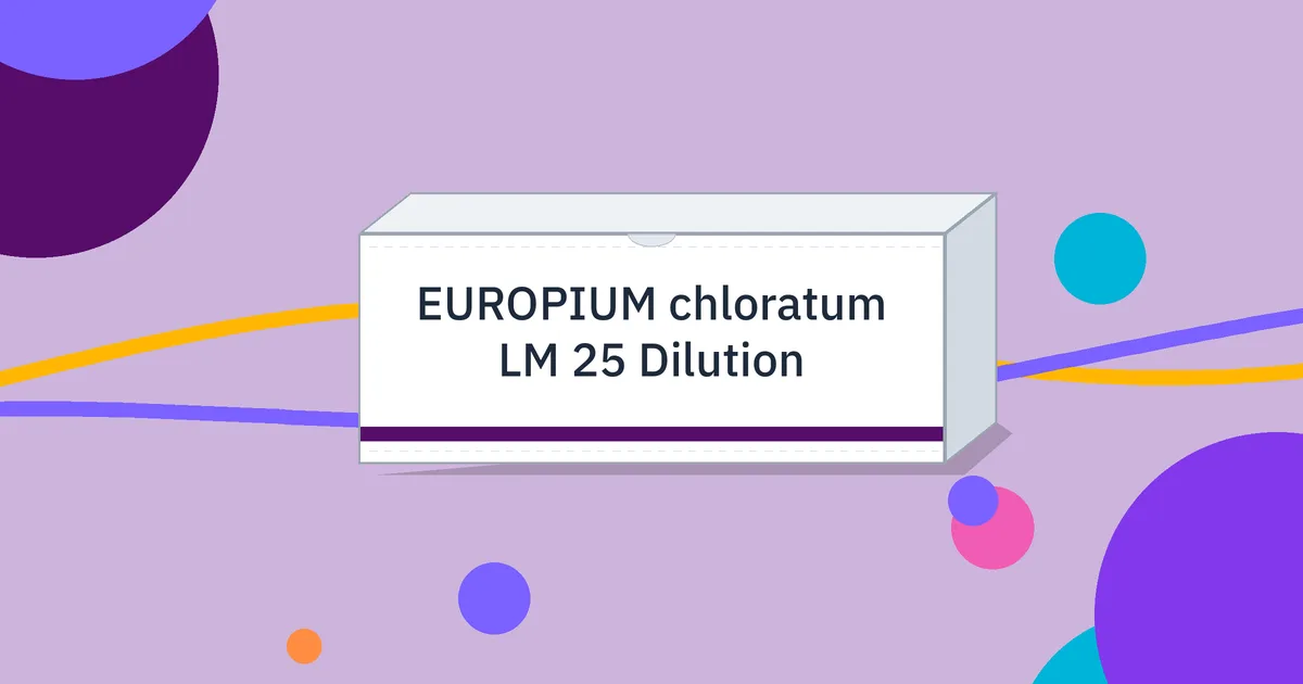 Symbolbild: Packung mit der Aufschrift EUROPIUM chloratum LM 25 Dilution (PZN 13484301) – Verfügbarkeit und Bezug in Apotheken in Frankfurt am Main