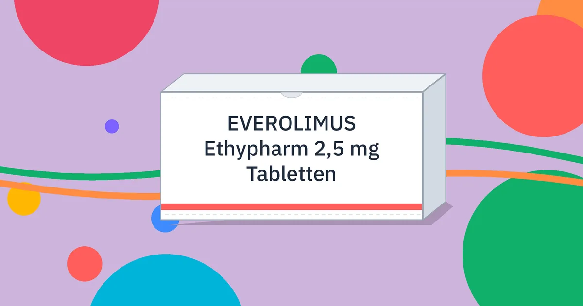 Symbolbild: Packung mit der Aufschrift EVEROLIMUS Ethypharm 2,5 mg Tabletten (PZN 17947100) – Verfügbarkeit und Bezug in Apotheken in Frankfurt am Main