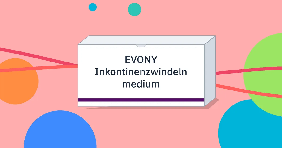 Symbolbild: Packung mit der Aufschrift EVONY Inkontinenzwindeln medium (PZN 18202773) – Verfügbarkeit und Bezug in Apotheken in Frankfurt am Main