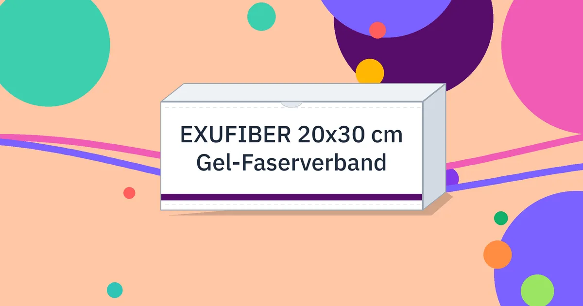 Symbolbild: Packung mit der Aufschrift EXUFIBER 20x30 cm Gel-Faserverband (PZN 19362094) – Verfügbarkeit und Bezug in Apotheken in Frankfurt am Main