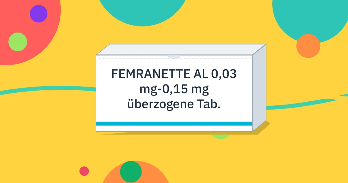 Symbolbild: Packung mit der Aufschrift FEMRANETTE AL 0,03 mg-0,15 mg überzogene Tab. (PZN 09512440) – Verfügbarkeit und Bezug in Apotheken in Frankfurt am Main