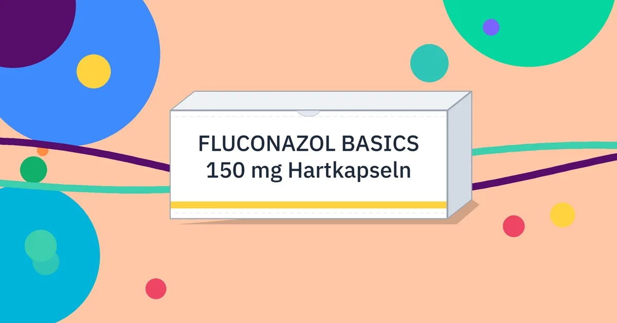 Symbolbild: Packung mit der Aufschrift FLUCONAZOL BASICS 150 mg Hartkapseln (PZN 04311872) – Verfügbarkeit und Bezug in Apotheken in Frankfurt am Main