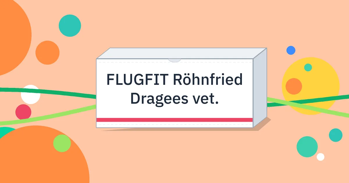 Symbolbild: Packung mit der Aufschrift FLUGFIT Röhnfried Dragees vet. (PZN 07334626) – Verfügbarkeit und Bezug in Apotheken in Frankfurt am Main