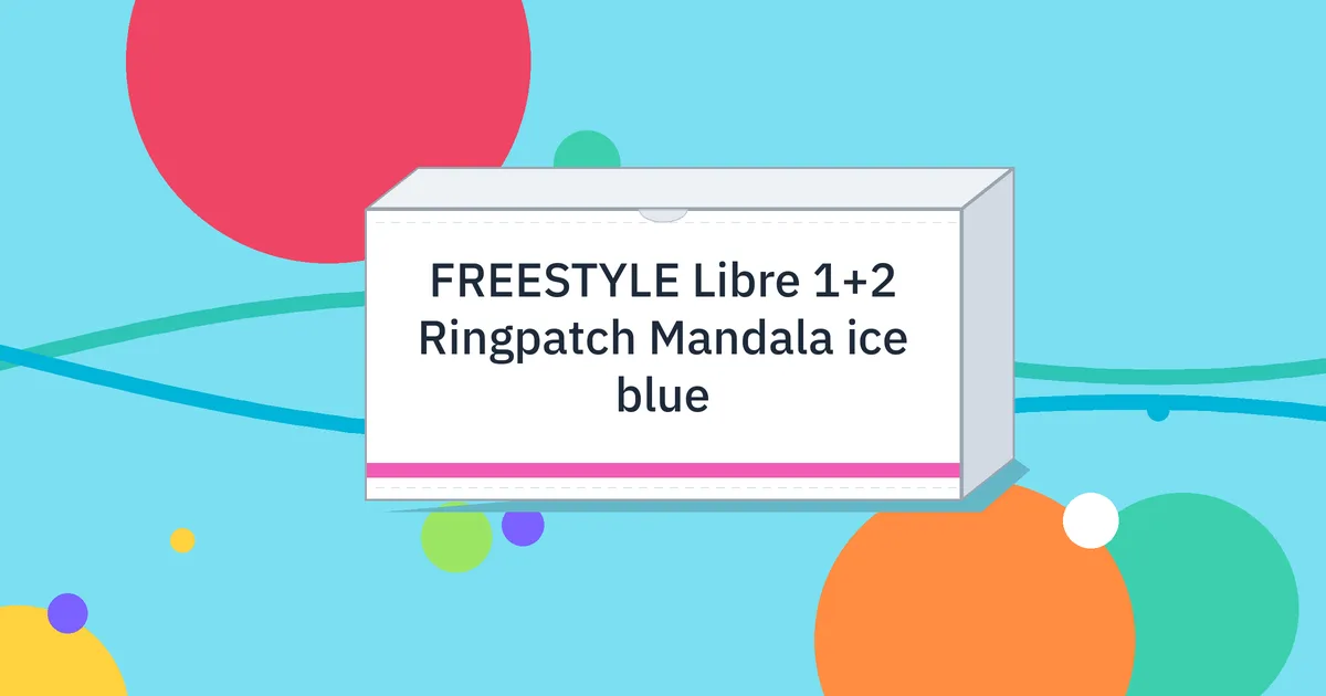 Symbolbild: Packung mit der Aufschrift FREESTYLE Libre 1+2 Ringpatch Mandala ice blue (PZN 19864660) – Verfügbarkeit und Bezug in Apotheken in Frankfurt am Main