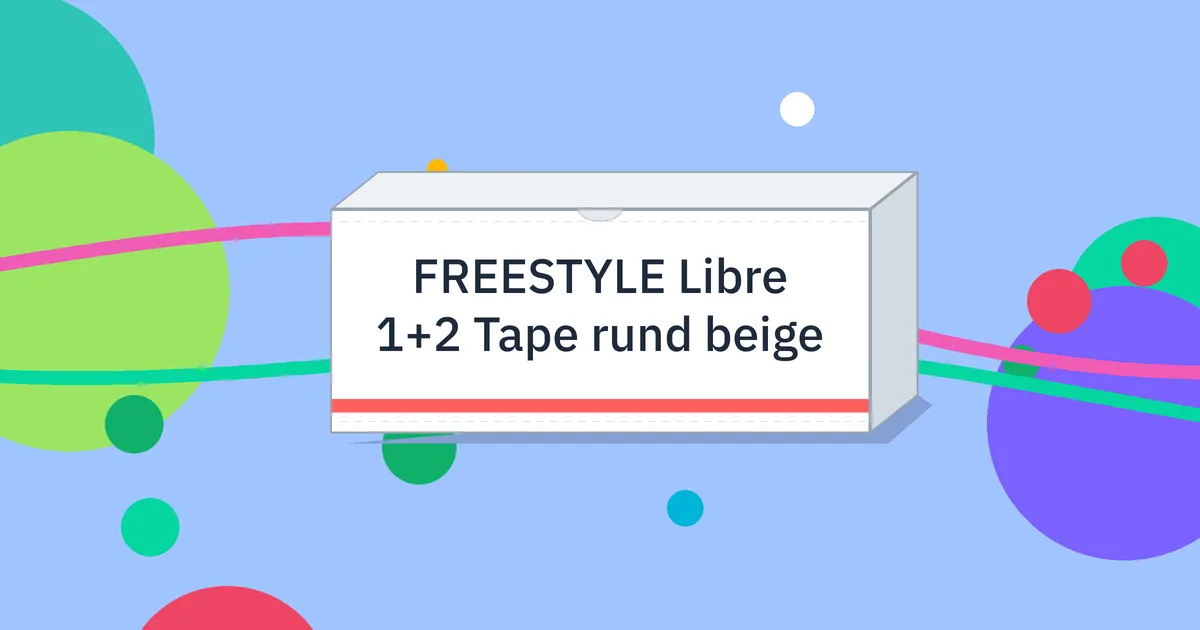 Symbolbild: Packung mit der Aufschrift FREESTYLE Libre 1+2 Tape rund beige (PZN 18177443) – Verfügbarkeit und Bezug in Apotheken in Frankfurt am Main