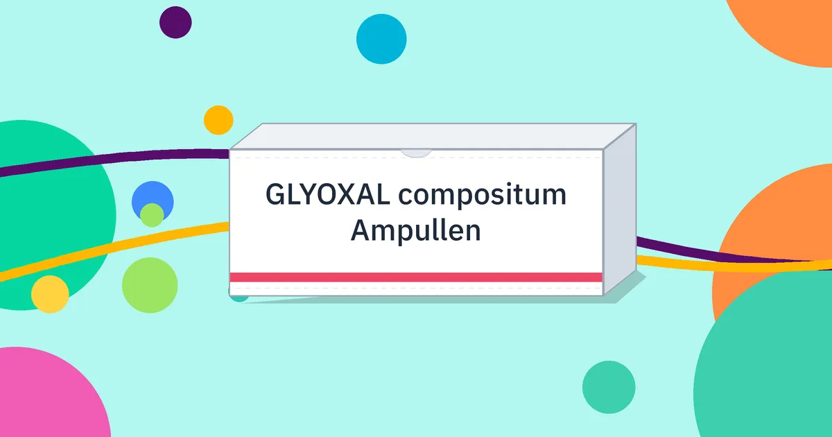 Symbolbild: Packung mit der Aufschrift GLYOXAL compositum Ampullen (PZN 04313291) – Verfügbarkeit und Bezug in Apotheken in Frankfurt am Main