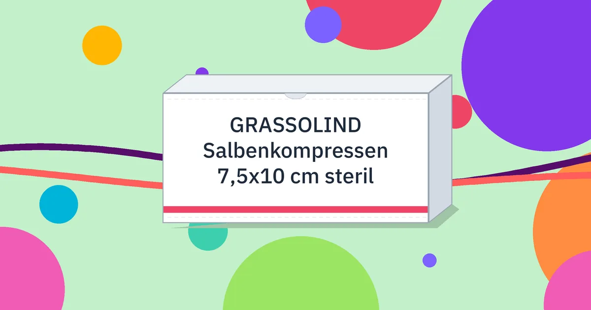 Symbolbild: Packung mit der Aufschrift GRASSOLIND Salbenkompressen 7,5x10 cm steril (PZN 17376904) – Verfügbarkeit und Bezug in Apotheken in Frankfurt am Main