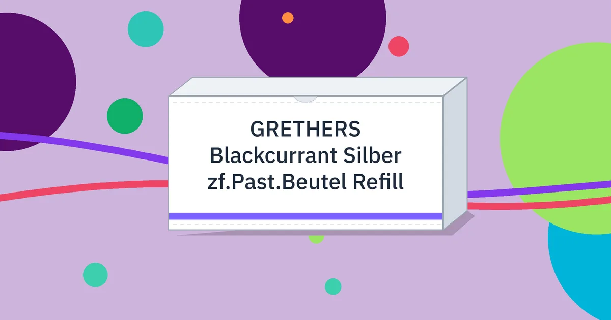 Symbolbild: Packung mit der Aufschrift GRETHERS Blackcurrant Silber zf.Past.Beutel Refill (PZN 16321999) – Verfügbarkeit und Bezug in Apotheken in Frankfurt am Main