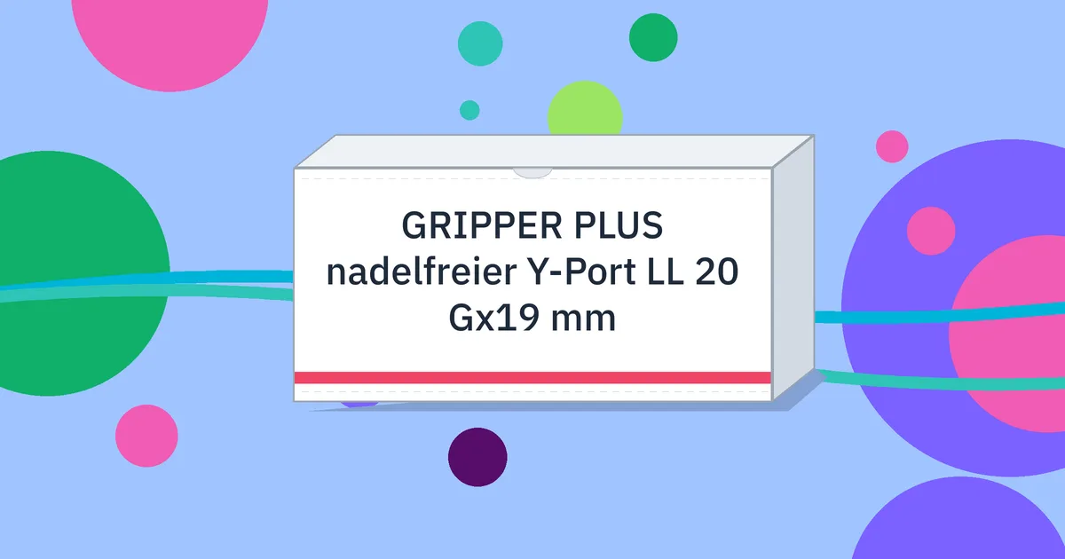 Symbolbild: Packung mit der Aufschrift GRIPPER PLUS nadelfreier Y-Port LL 20 Gx19 mm (PZN 09676259) – Verfügbarkeit und Bezug in Apotheken in Frankfurt am Main