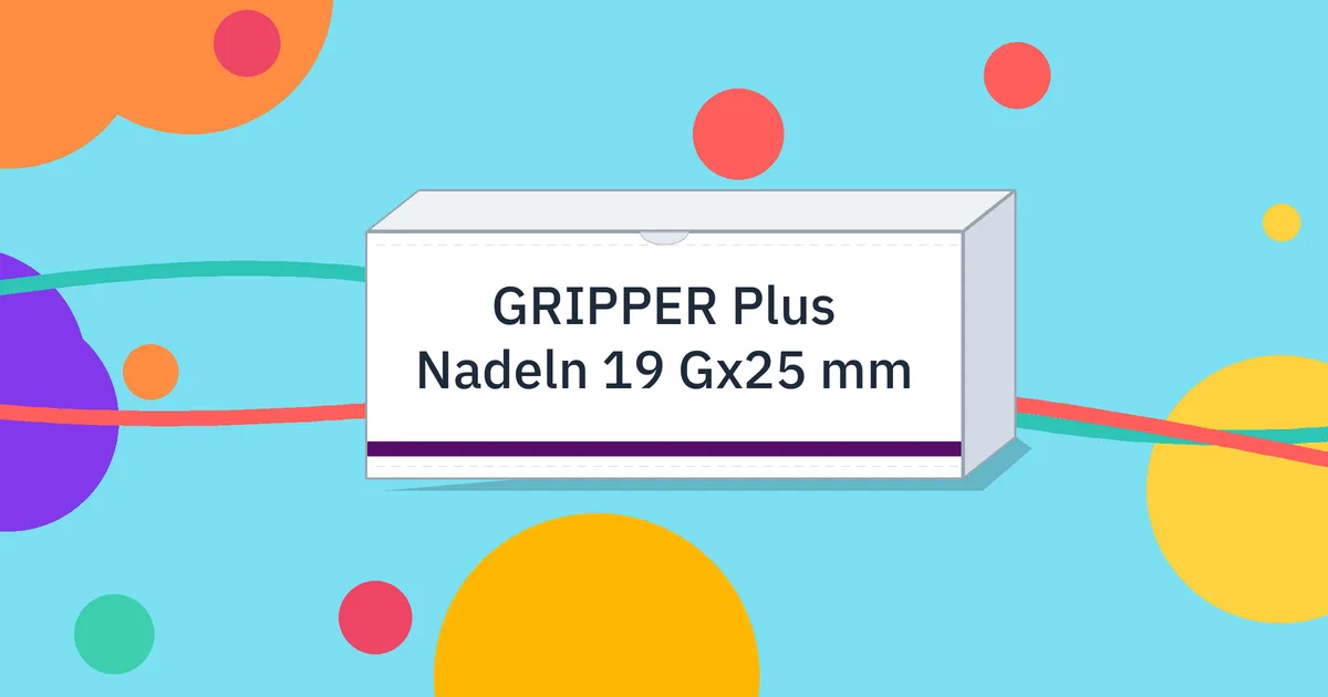 Symbolbild: Packung mit der Aufschrift GRIPPER Plus Nadeln 19 Gx25 mm (PZN 01134464) – Verfügbarkeit und Bezug in Apotheken in Frankfurt am Main