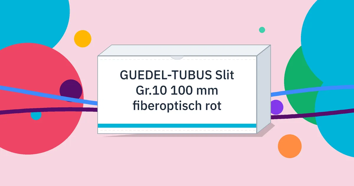 Symbolbild: Packung mit der Aufschrift GUEDEL-TUBUS Slit Gr.10 100 mm fiberoptisch rot (PZN 15891329) – Verfügbarkeit und Bezug in Apotheken in Frankfurt am Main