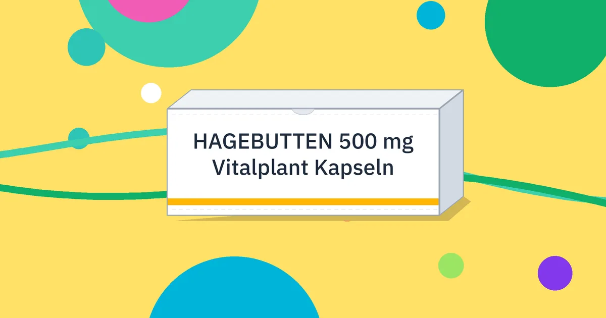 Symbolbild: Packung mit der Aufschrift HAGEBUTTEN 500 mg Vitalplant Kapseln (PZN 12504088) – Verfügbarkeit und Bezug in Apotheken in Frankfurt am Main