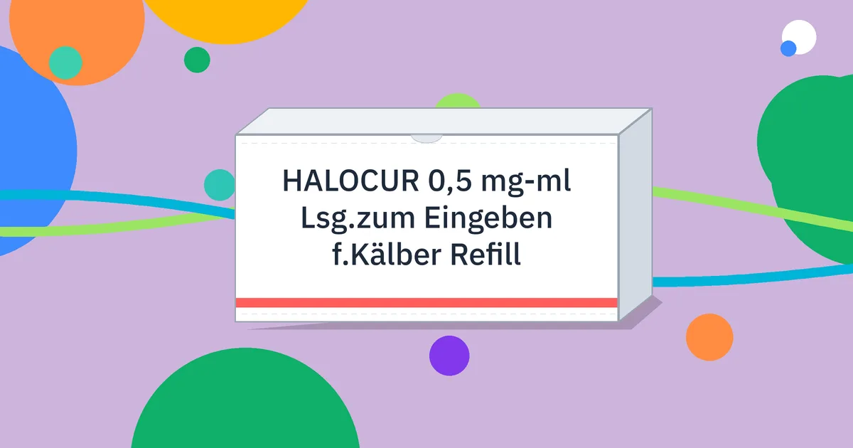 Symbolbild: Packung mit der Aufschrift HALOCUR 0,5 mg-ml Lsg.zum Eingeben f.Kälber Refill (PZN 15295633) – Verfügbarkeit und Bezug in Apotheken in Frankfurt am Main