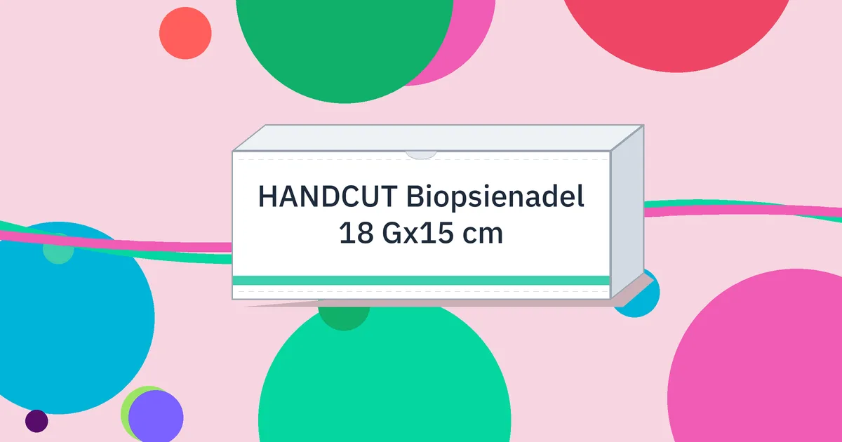 Symbolbild: Packung mit der Aufschrift HANDCUT Biopsienadel 18 Gx15 cm (PZN 16921699) – Verfügbarkeit und Bezug in Apotheken in Frankfurt am Main