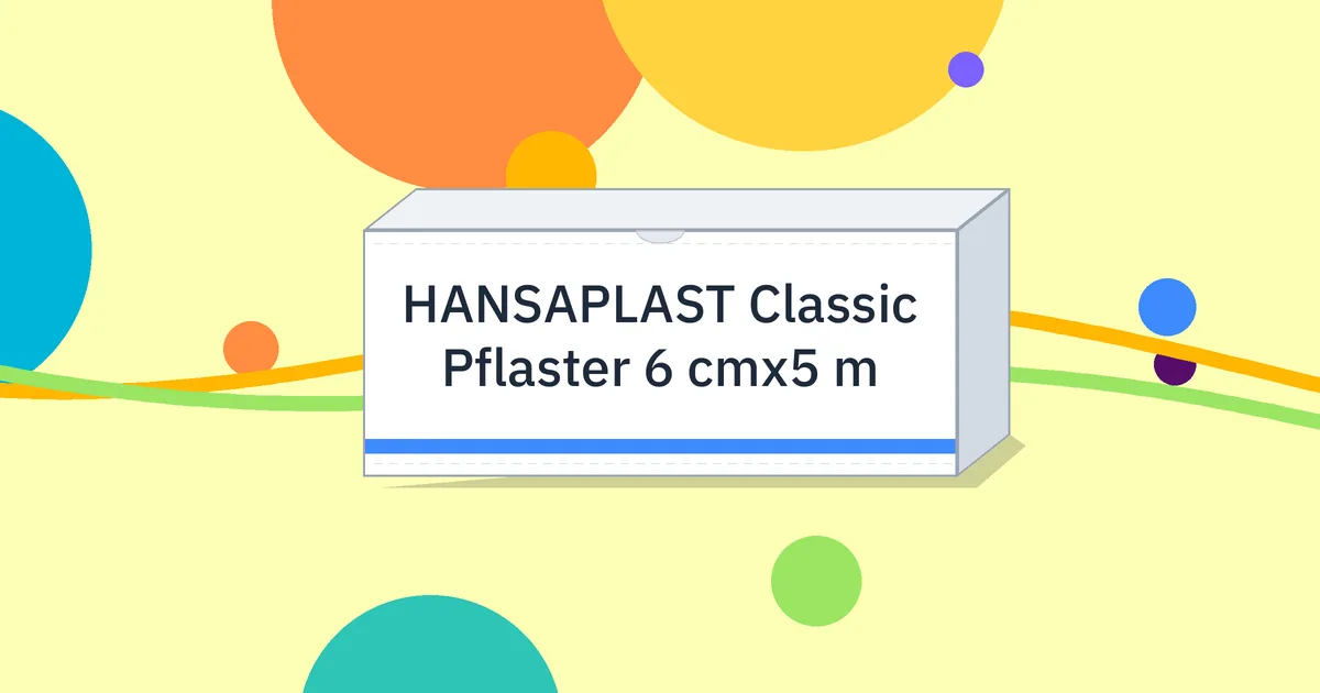 Symbolbild: Packung mit der Aufschrift HANSAPLAST Classic Pflaster 6 cmx5 m (PZN 07577576) – Verfügbarkeit und Bezug in Apotheken in Frankfurt am Main