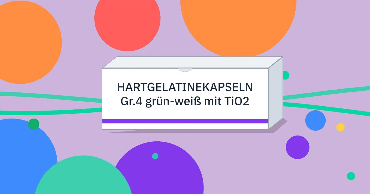 Symbolbild: Packung mit der Aufschrift HARTGELATINEKAPSELN Gr.4 grün-weiß mit TiO2 (PZN 18770589) – Verfügbarkeit und Bezug in Apotheken in Frankfurt am Main