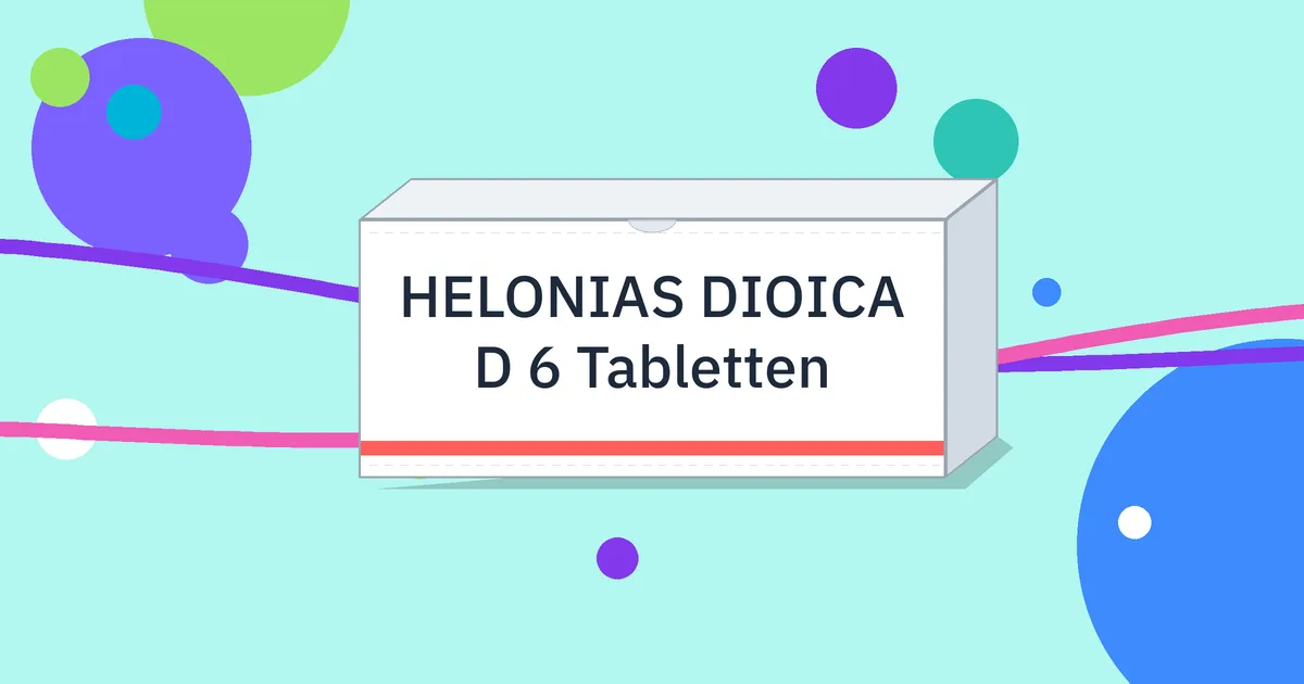 Symbolbild: Packung mit der Aufschrift HELONIAS DIOICA D 6 Tabletten (PZN 02631354) – Verfügbarkeit und Bezug in Apotheken in Frankfurt am Main