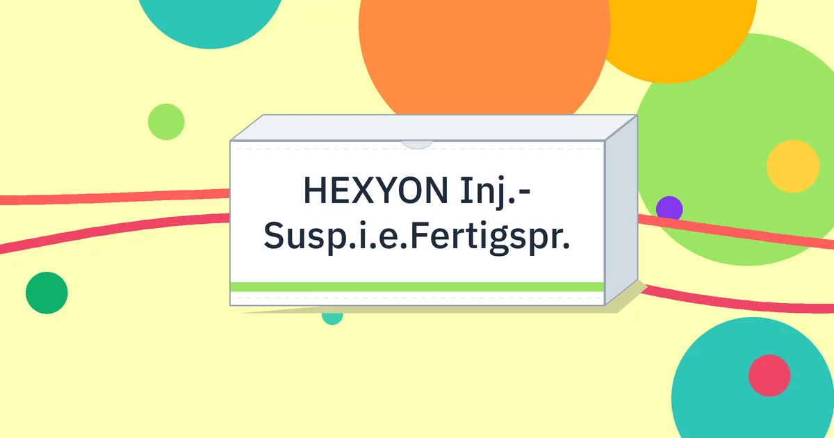 Symbolbild: Packung mit der Aufschrift HEXYON Inj.-Susp.i.e.Fertigspr. (PZN 20231658) – Verfügbarkeit und Bezug in Apotheken in Frankfurt am Main