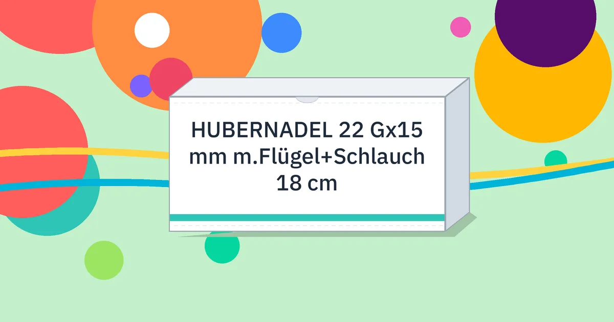 Symbolbild: Packung mit der Aufschrift HUBERNADEL 22 Gx15 mm m.Flügel+Schlauch 18 cm (PZN 02350247) – Verfügbarkeit und Bezug in Apotheken in Frankfurt am Main