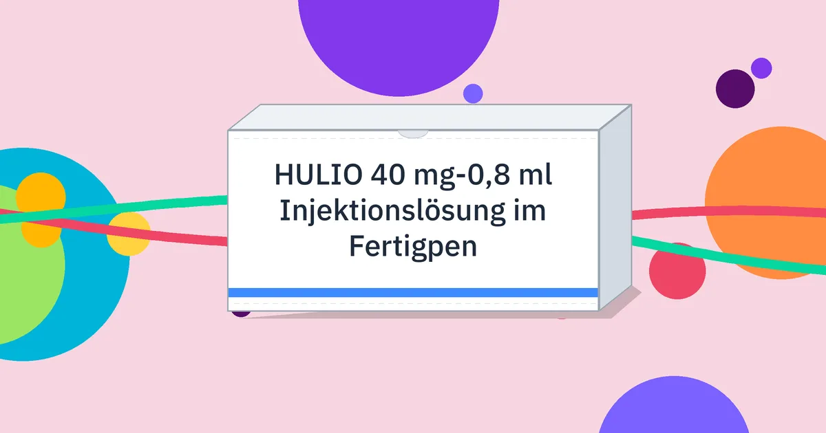 Symbolbild: Packung mit der Aufschrift HULIO 40 mg-0,8 ml Injektionslösung im Fertigpen (PZN 16759603) – Verfügbarkeit und Bezug in Apotheken in Frankfurt am Main