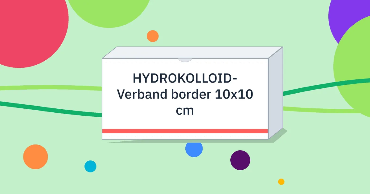 Symbolbild: Packung mit der Aufschrift HYDROKOLLOID-Verband border 10x10 cm (PZN 18717431) – Verfügbarkeit und Bezug in Apotheken in Frankfurt am Main