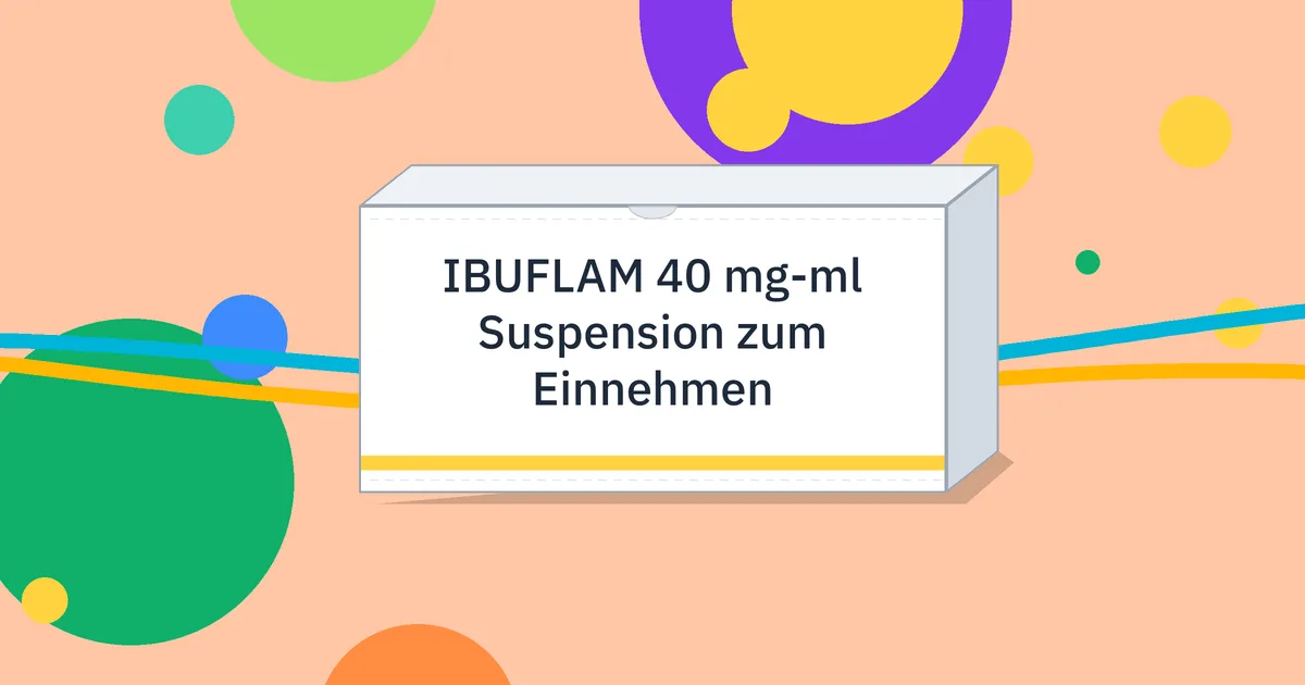 Symbolbild: Packung mit der Aufschrift IBUFLAM 40 mg-ml Suspension zum Einnehmen (PZN 09731739) – Verfügbarkeit und Bezug in Apotheken in Frankfurt am Main