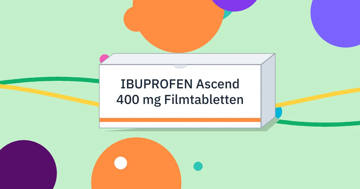 Symbolbild: Packung mit der Aufschrift IBUPROFEN Ascend 400 mg Filmtabletten (PZN 16127151) – Verfügbarkeit und Bezug in Apotheken in Frankfurt am Main