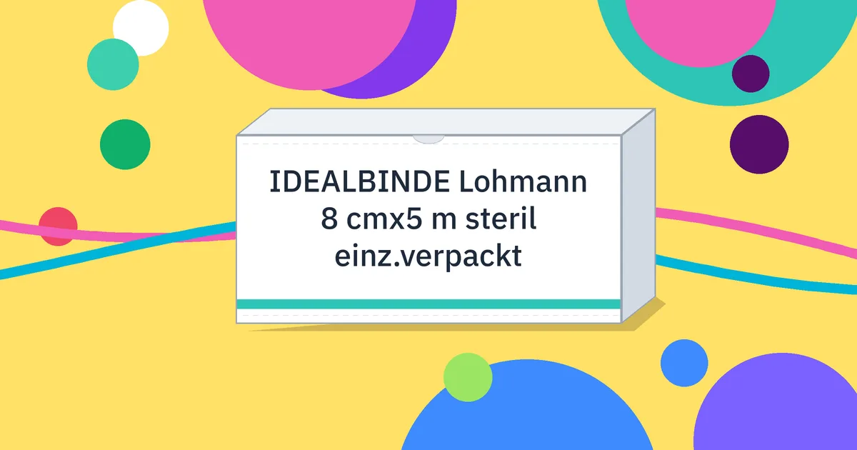 Symbolbild: Packung mit der Aufschrift IDEALBINDE Lohmann 8 cmx5 m steril einz.verpackt (PZN 04780621) – Verfügbarkeit und Bezug in Apotheken in Frankfurt am Main