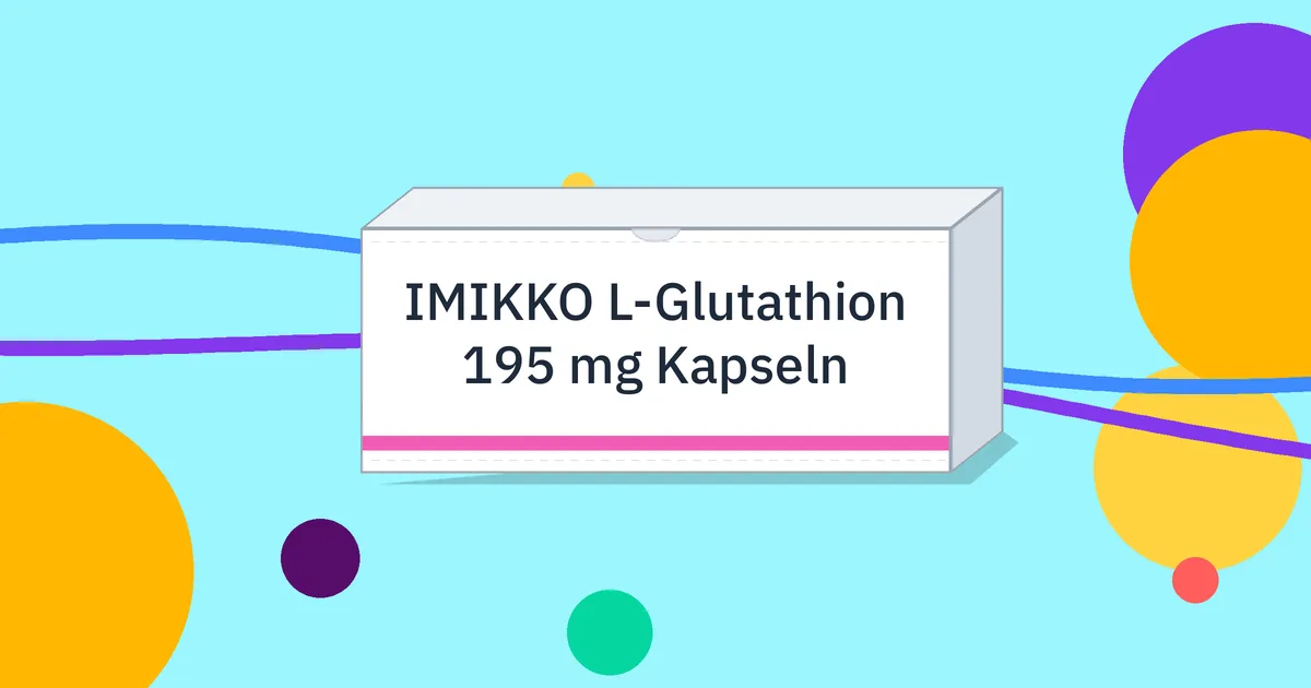 Symbolbild: Packung mit der Aufschrift IMIKKO L-Glutathion 195 mg Kapseln (PZN 19995534) – Verfügbarkeit und Bezug in Apotheken in Frankfurt am Main