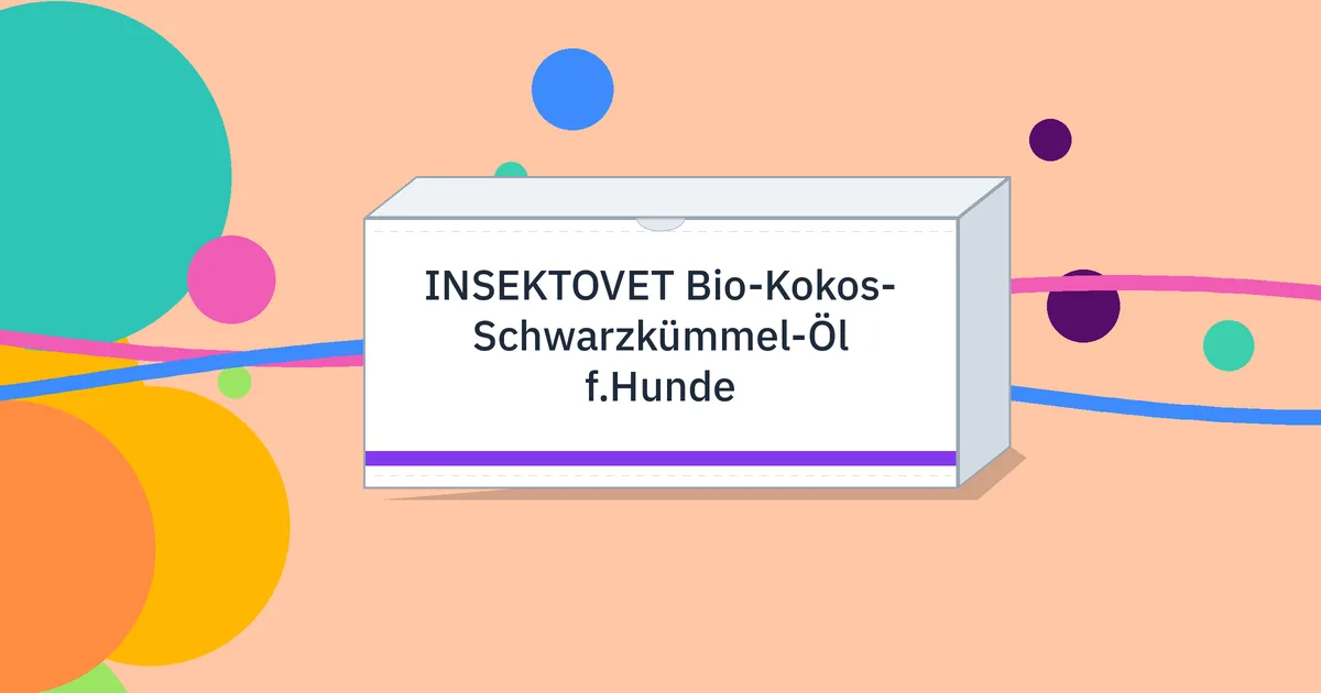 Symbolbild: Packung mit der Aufschrift INSEKTOVET Bio-Kokos-Schwarzkümmel-Öl f.Hunde (PZN 18156375) – Verfügbarkeit und Bezug in Apotheken in Frankfurt am Main
