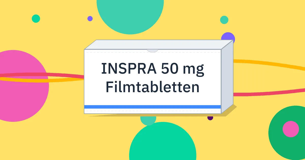 Symbolbild: Packung mit der Aufschrift INSPRA 50 mg Filmtabletten (PZN 17448064) – Verfügbarkeit und Bezug in Apotheken in Frankfurt am Main