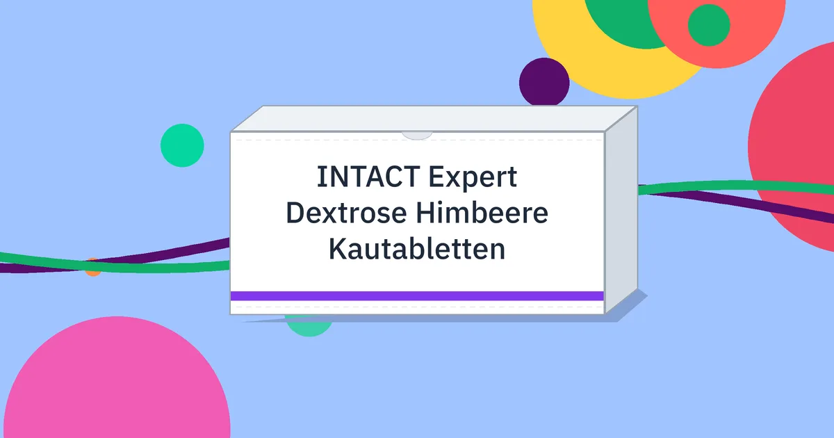 Symbolbild: Packung mit der Aufschrift INTACT Expert Dextrose Himbeere Kautabletten (PZN 18782434) – Verfügbarkeit und Bezug in Apotheken in Frankfurt am Main