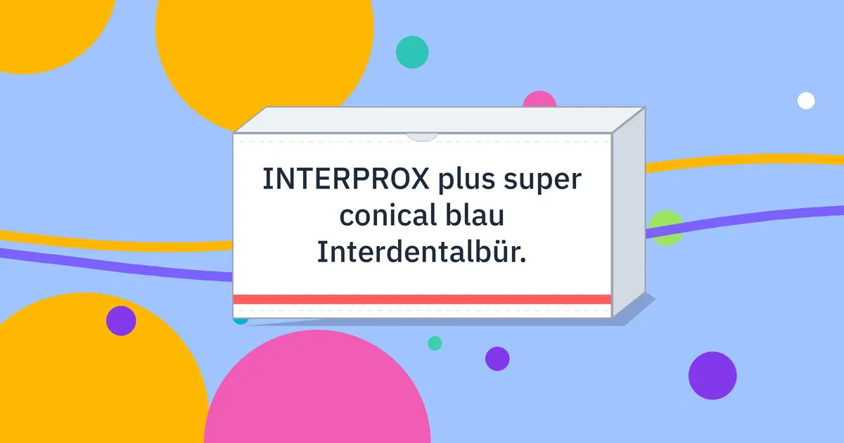 Symbolbild: Packung mit der Aufschrift INTERPROX plus super conical blau Interdentalbür. (PZN 19262903) – Verfügbarkeit und Bezug in Apotheken in Frankfurt am Main
