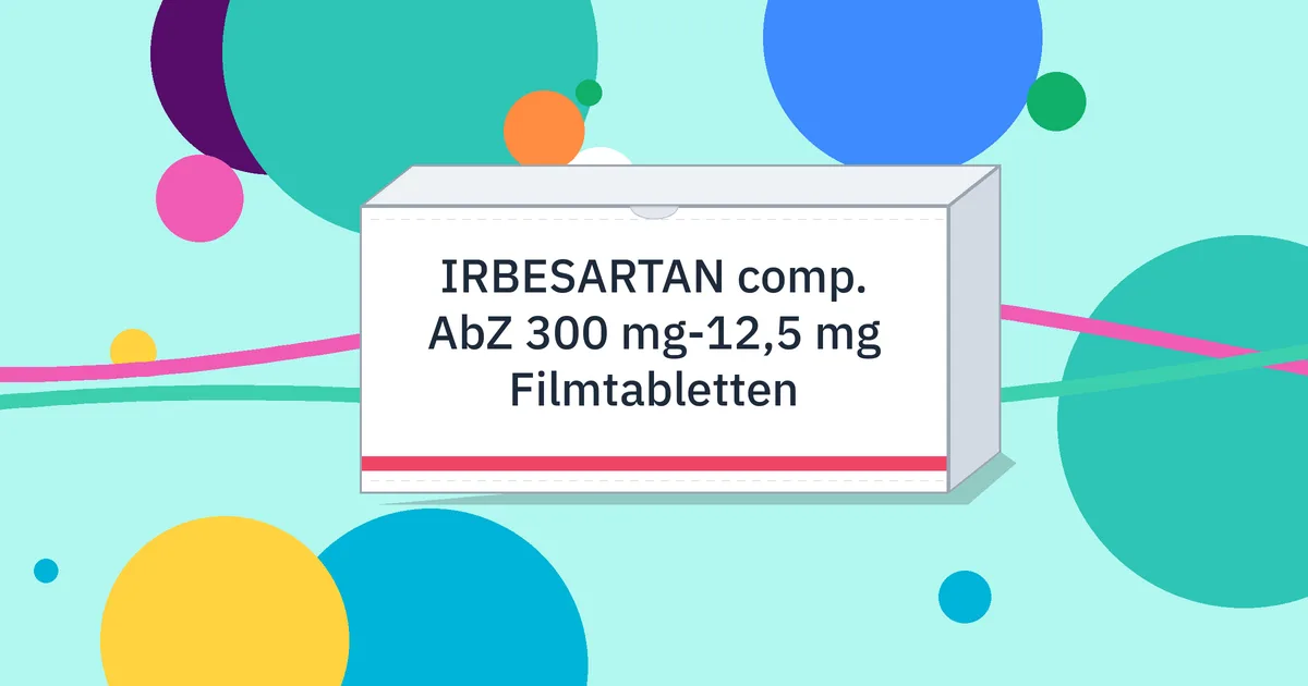 Symbolbild: Packung mit der Aufschrift IRBESARTAN comp. AbZ 300 mg-12,5 mg Filmtabletten (PZN 09536185) – Verfügbarkeit und Bezug in Apotheken in Frankfurt am Main