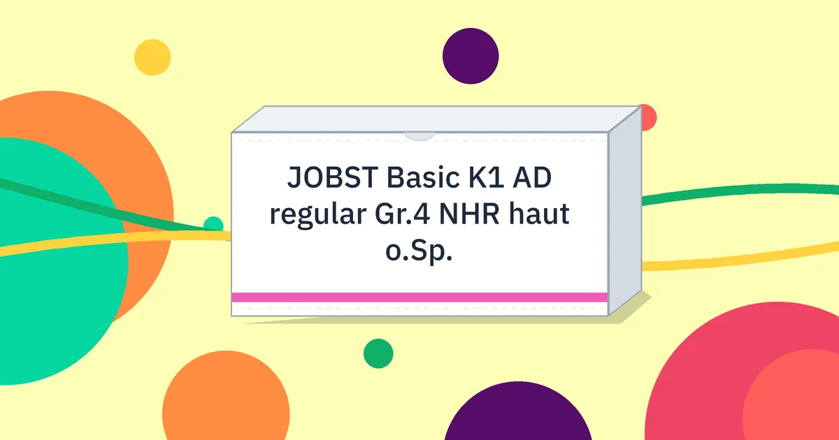 Symbolbild: Packung mit der Aufschrift JOBST Basic K1 AD regular Gr.4 NHR haut o.Sp. (PZN 15312780) – Verfügbarkeit und Bezug in Apotheken in Frankfurt am Main
