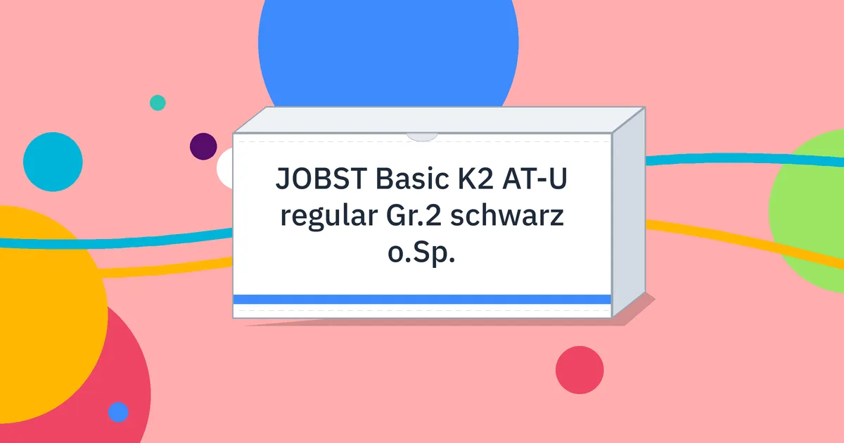 Symbolbild: Packung mit der Aufschrift JOBST Basic K2 AT-U regular Gr.2 schwarz o.Sp. (PZN 15312366) – Verfügbarkeit und Bezug in Apotheken in Frankfurt am Main