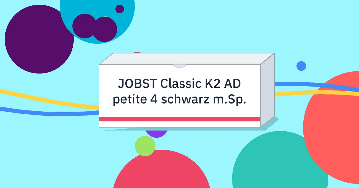 Symbolbild: Packung mit der Aufschrift JOBST Classic K2 AD petite 4 schwarz m.Sp. (PZN 10726436) – Verfügbarkeit und Bezug in Apotheken in Frankfurt am Main