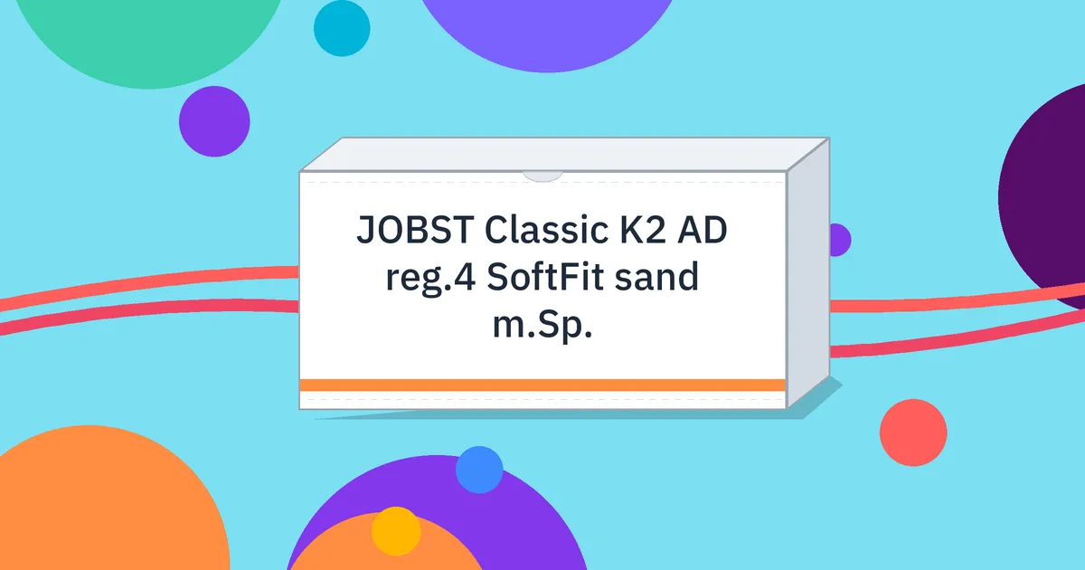 Symbolbild: Packung mit der Aufschrift JOBST Classic K2 AD reg.4 SoftFit sand m.Sp. (PZN 14222106) – Verfügbarkeit und Bezug in Apotheken in Frankfurt am Main