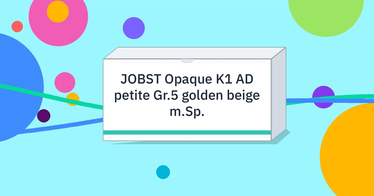 Symbolbild: Packung mit der Aufschrift JOBST Opaque K1 AD petite Gr.5 golden beige m.Sp. (PZN 16263807) – Verfügbarkeit und Bezug in Apotheken in Frankfurt am Main