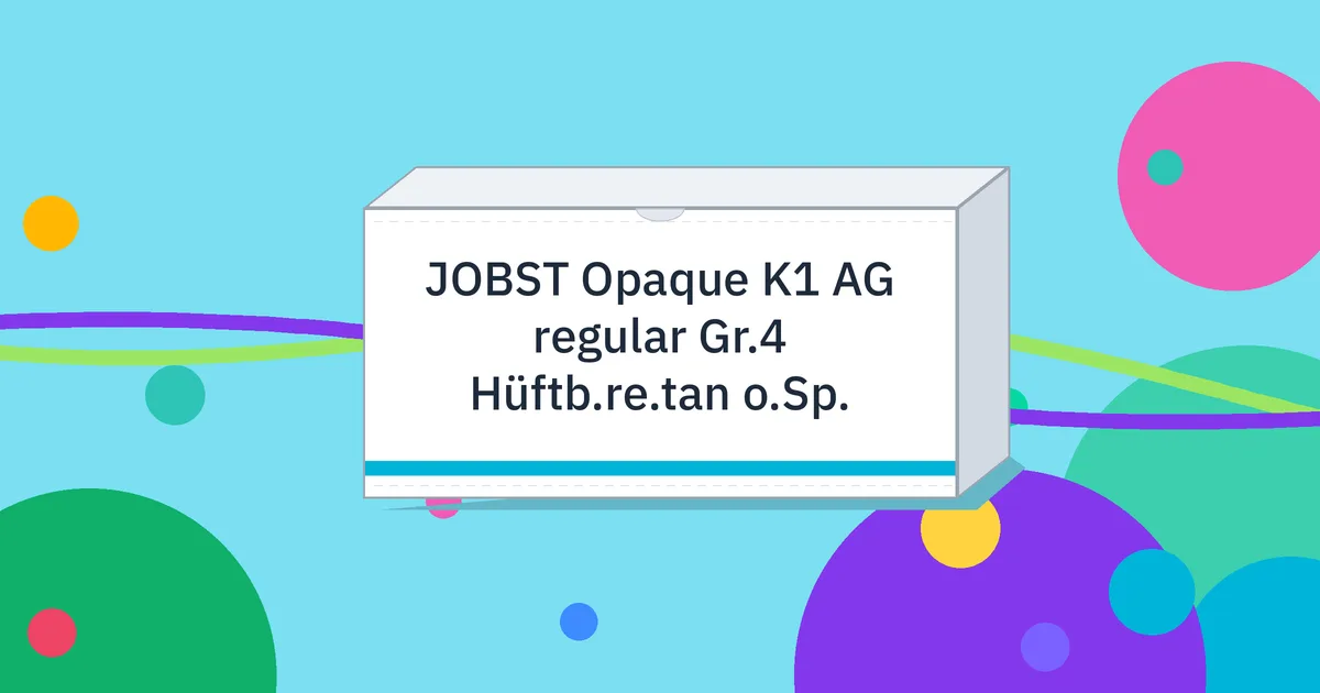 Symbolbild: Packung mit der Aufschrift JOBST Opaque K1 AG regular Gr.4 Hüftb.re.tan o.Sp. (PZN 16272396) – Verfügbarkeit und Bezug in Apotheken in Frankfurt am Main