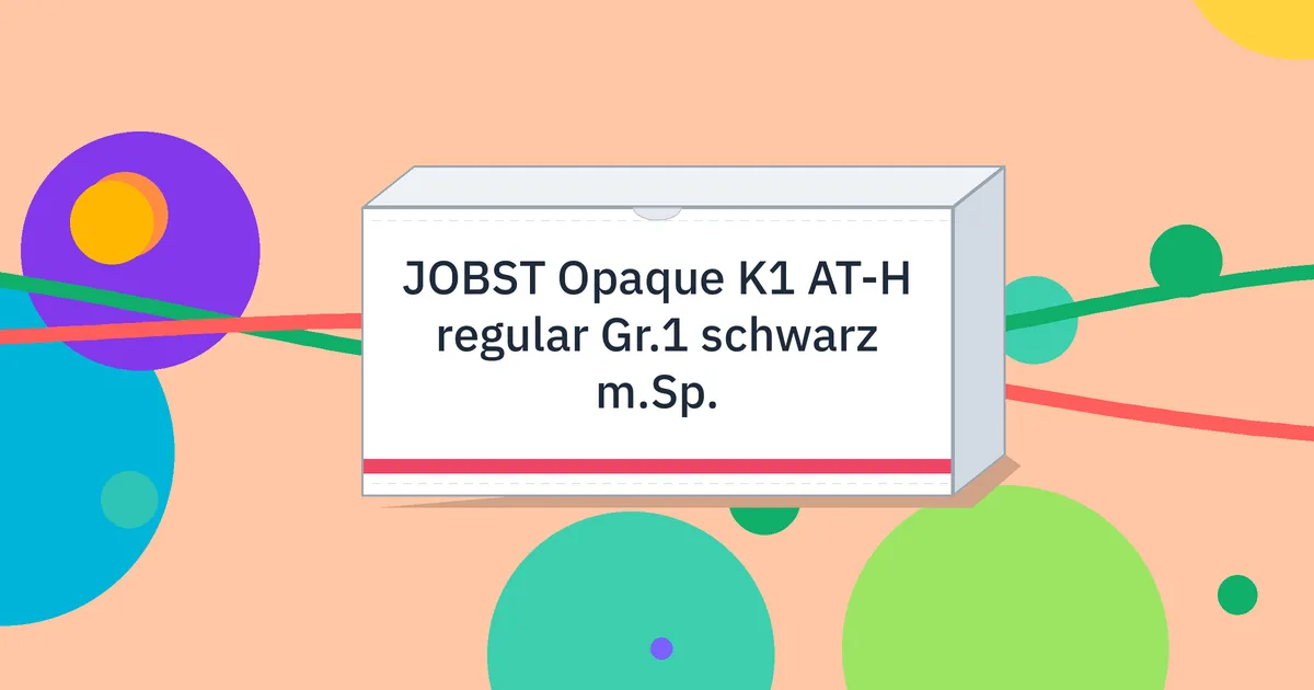 Symbolbild: Packung mit der Aufschrift JOBST Opaque K1 AT-H regular Gr.1 schwarz m.Sp. (PZN 13105410) – Verfügbarkeit und Bezug in Apotheken in Frankfurt am Main