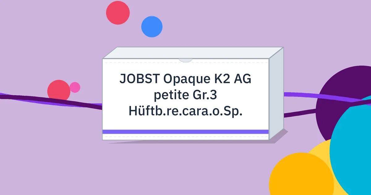 Symbolbild: Packung mit der Aufschrift JOBST Opaque K2 AG petite Gr.3 Hüftb.re.cara.o.Sp. (PZN 13115354) – Verfügbarkeit und Bezug in Apotheken in Frankfurt am Main