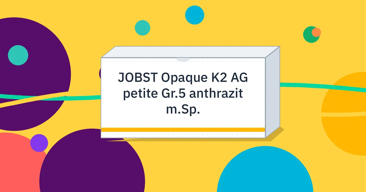 Symbolbild: Packung mit der Aufschrift JOBST Opaque K2 AG petite Gr.5 anthrazit m.Sp. (PZN 16286406) – Verfügbarkeit und Bezug in Apotheken in Frankfurt am Main